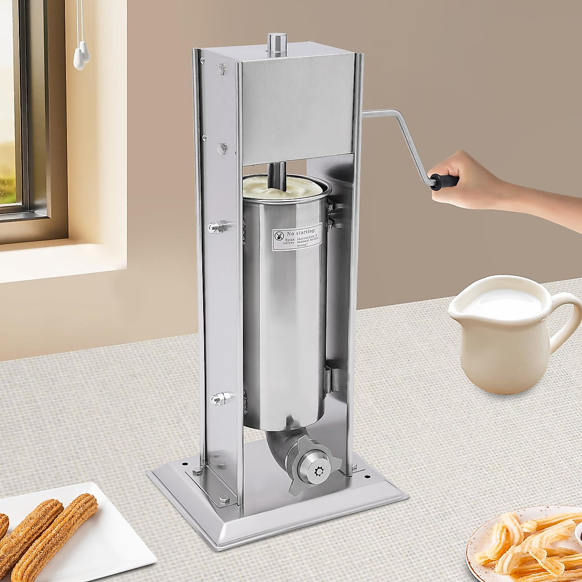 Latin Churro Machine, 5L/1.32gal Stainless Steel Commercial Spanish Churro Maker with 4 Nozzles for Business or Home Use