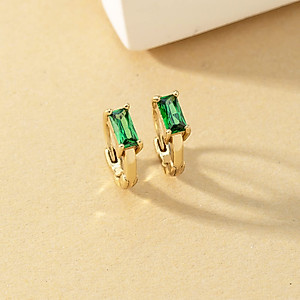 Small Gold Hoop Earrings for Women 14K Gold Plated Hoops Tiny Hypoallergenic Cubic Zirconia Cartilage Gold Huggie Hoop Earrings for Women (Green)