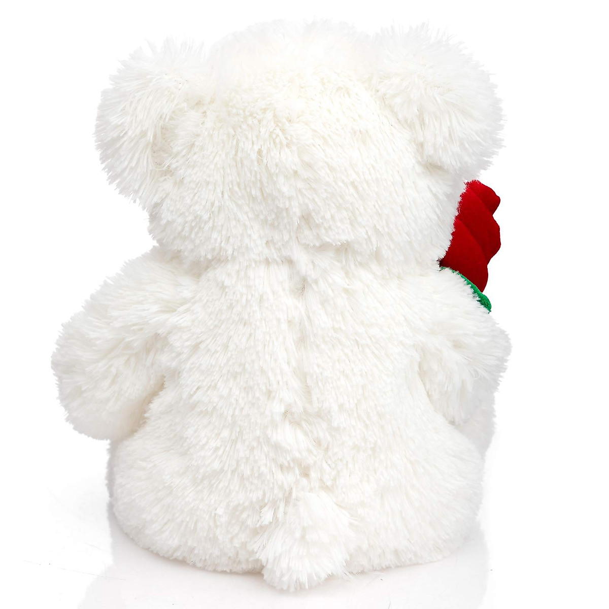 HollyHOME Teddy Bear Stuffed Animal Rose Bear with Red Bow Soft Plush Toy Holiday Valentine's Day Gift 12 Inches White