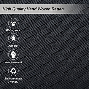 P PURLOVE 2-Seater Wicker Hanging Seat,Porch Swing Bench with Hanging Ropes,Cushion, Pillow, Rattan Swing Bench for Garden, Backyard, Pond,Black Wicker and White Cushion