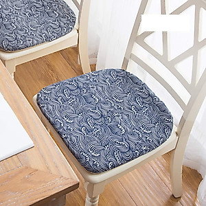 Peacewish Japanese Chair Pad Seat Cushions Cotton Linen Chair Cushion， Non Slip，Washable (Blue, Set of 2)