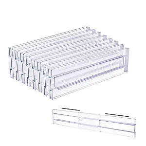 Flyxiregg Drawer Dividers Organizers 8 Pack, Adjustable 3.2" High Expandable from 12.2-21.4" Kitchen Drawer Organizer, Clear Plastic Drawers Separators