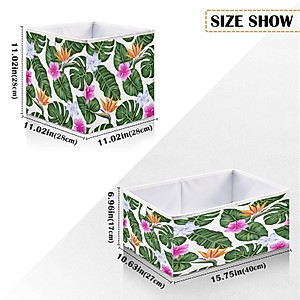 Burbuja Hawaiian Floral Palm Leaf Storage Cubes Fabric Storage Bins Foldable Closet Organizer Basket with Handle, 15.7x10.6x6.7 Inch