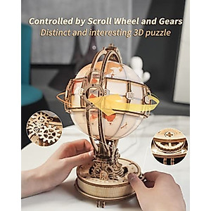 ROKR 3D Wooden Puzzles for Adults-LED Illuminated Wooden Globe Puzzle-Model Building Kits-Room Decor for Teen Girls Boys Women Men