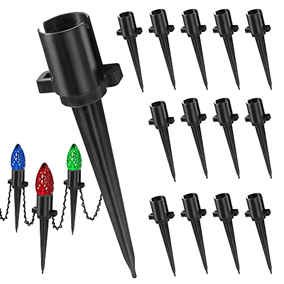 Dazzle Bright 5.5 Inch 50 Pack Christmas Light C9 Stakes + 50 LED 33 FT C9 Christmas String Lights