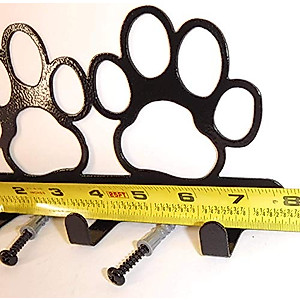 Double Dog Paw Leash Hook. Solid Steel. Handmade in USA. Gloss Black Finish. Screws Included.