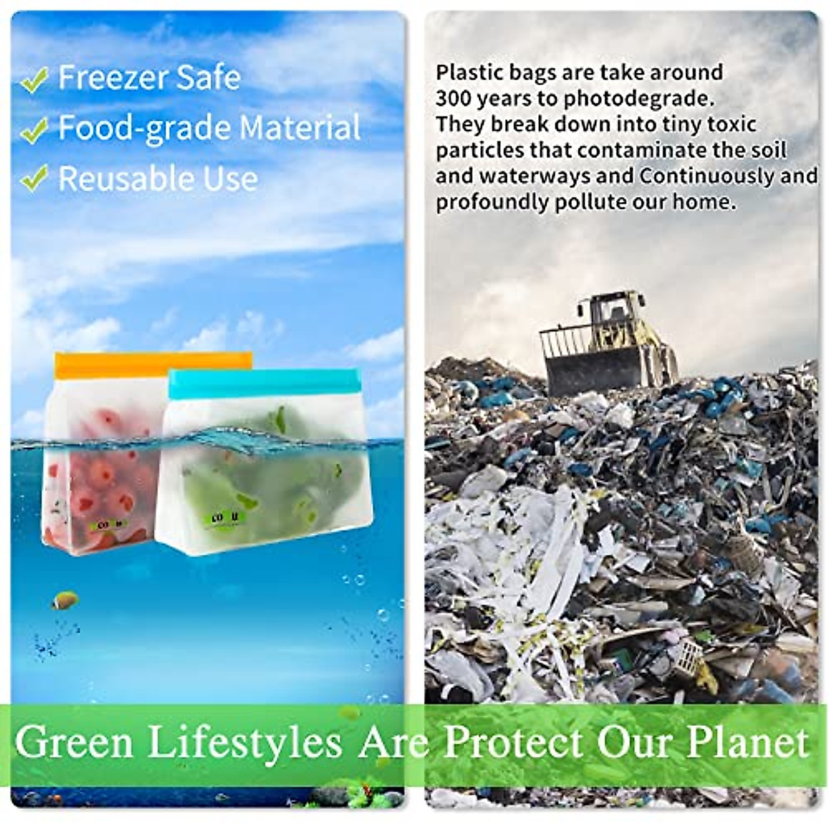 12 Pcs Reusable Storage Bags, Reusable Food Storage Bags, Reusable Freezer Bags Food Container, Stand Up Extra Thick Leakproof Reusable food Bags(Gallon Bags+Sandwich Bags+Snack Bags)