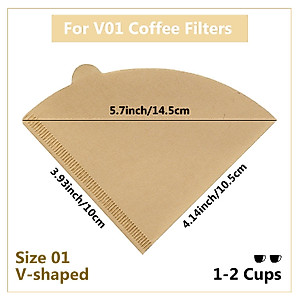 Coffee Filters Cone 01, 100 Count Unbleached Natural Brown 1-2 Cups Disposable Coffee Paper Filters, Compatible with V60 and Cone Shaped Pour Over Coffee Filter and Drip Coffee Maker