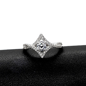 Uloveido Women's Square Hollow Swirl Infinity Rings with Round Cubic Zirconia April Birthstone Wedding Anniversary Ring Gifts (Size 6) WX023