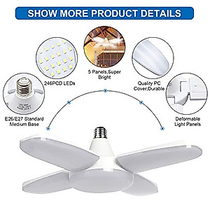 Garage Lighting Exulight 2 Pack 60W LED Garage Lights 3500K Warm White, Dimmable Light Bulbs Deformable Work Light,E26/E27 Shop Lights for Garage Loft Warehouse Workshop