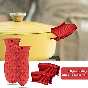 EVAHOM Silicone Hot Handle Holder, Heat Resistant Potholder Cookware Handle Cast Iron Skillets Handles Grip Covers for Cast Iron Skillet (Red)