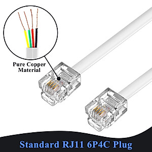 KINXIYU Phone Cord 15FT, Landline Telephone Cable with RJ11 Plug, Includes Telephone Inline Coupler RJ11 Splitter and 10pcs Cable Clips(White)