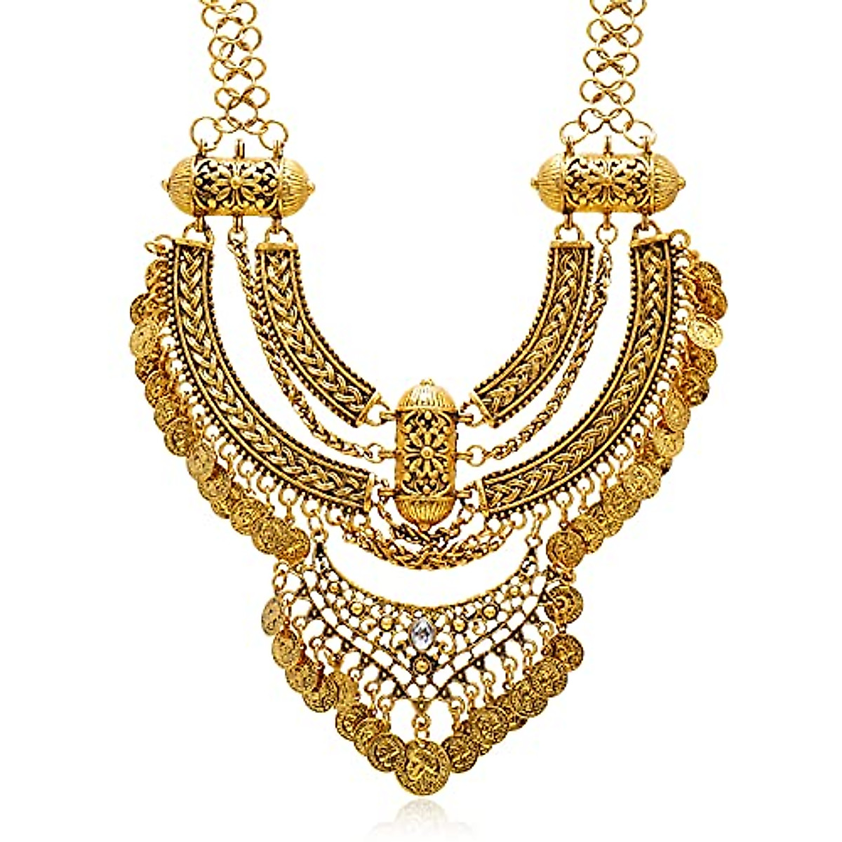 Coin Bib Metal Alloy Collors Statement Necklace For Women Gold Big Bohemian Vintage Chunky Tassel Necklaces Punk Ethnic Style Jewelry