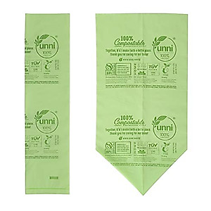 UNNI 100% Compostable Bags, 2.6 Gallon, 9.84 Liter, 100 Count, Extra Thick 0.71 Mil, Samll Kitchen Food Scrap Waste Bags, ASTM D6400, US BPI and Europe OK Compost Home Certified, San Francisco
