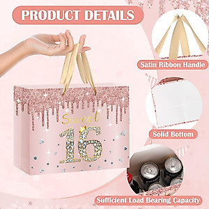 GOLDCROW Sweet 16 Gift Bag with Tissue Paper and Birthday Card Rose Gold 16th Birthday Gift Wrap Bag for Girls 16th Bday Bag with Wrapping Paper Sweet 16 Party Supplies Decorations