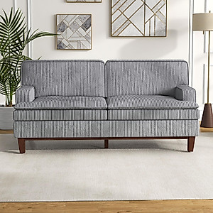 EBELLO 75” Soft Luxury Corduroy Fabric Sofa, Small 3 Seat Sofa for Living Room with Padded Seat, Overstuffed Backrest, Solid Wood Frame Small Sofa for Small Space, Apartment, Grey