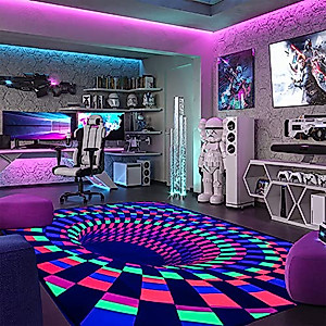 Kids Gaming Decor Rugs for Boys Room Blacklight UV Reactive Area Rug Funny 3D Vortex Optical Illusion Bedroom Rug Playroom Rugs Carpet Game Decor Rug for Living Room Bedroom 60x39 Inch