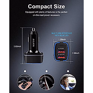 AILKIN 56W PD USB C Car Charger, Type-C Super Fast Power Charging Block 3-Port USB A & USBC Auto Cargador Carro Lighter Adapter for iPhone, iPad, Samsung Galaxy, LG, Google Pixel, Moto, USB-C&A Port