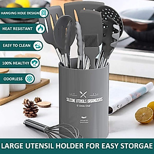 Silicone Cooking Utensil Set,Umite Chef Kitchen Utensils 15pcs Set Non-stick Heat Resistan BPA-Free Stainless Steel Handle Tools Whisk - Grey
