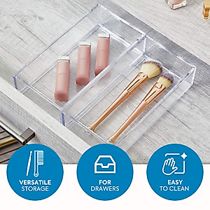 IDesign Decorative Countertop Vanity Tray Organizer for Bathroom, Bedroom, Closet, Entryway, The Clarity Collection – 4” x 8” x 2”, Clear, Small