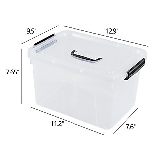 Buyitt 4 Pack 10 L Latching Storage Bin with Handle, Clear Latch Box