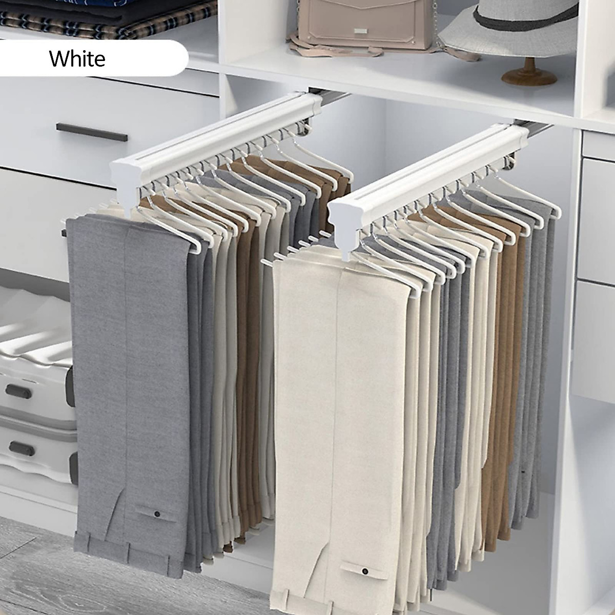 ZAQYCM Adjustable Wardrobe Rail Rod Slide Out, Black Telescopic Closet Ceiling Valet Rod for Bathroom, Bedroom, Clothing Store and Hotel Guest Room with Complete Kit