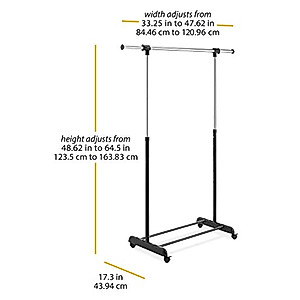 Whitmor Adjustable Rolling Clothes Organizer Chrome Garment Rack, Black and Silver