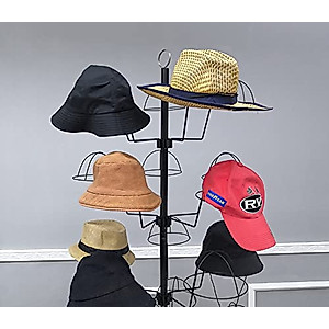 FixtureDisplays 6-Tier Hat Display Rack Free Standing Headwear Wig Rack Metal Floor Rack for Caps, Fits 30 Hats, 22" X 22" X 66" 18164-BLACK