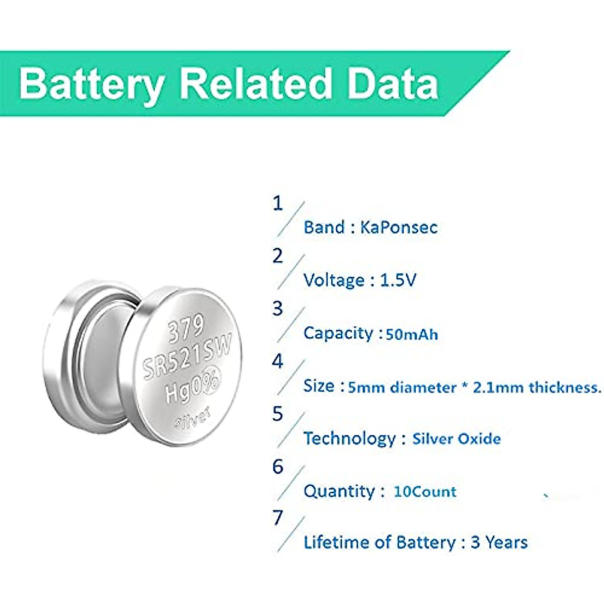 KaPonsec 20Packs SR521SW 379 LR521 AG0 1.5V Button Coin Cell Watch Battery
