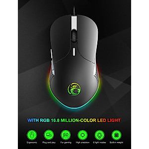 KKUYI RGB Gaming Mouse Wired, USB Computer Gaming Mice with Chroma RGB Lighting/6 DPI Levels/6 Buttons, RGB Gamer Desktop Laptop PC Gaming Mouse with 6ft Cable for Windows Xbox PS4 (Black-01)