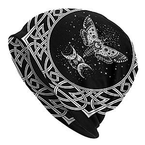 Sigouyinei Black and White Pagan Witch Moth Knit Hat Slouchy Skull Cap Beanie Hat for Men Women Gifts