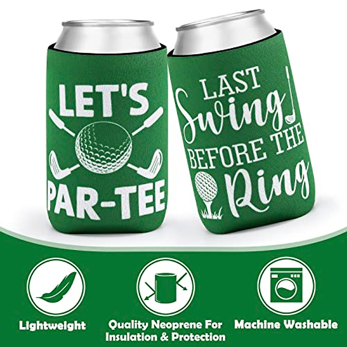 CiyvoLyeen Golf Beer Can Cooler, Bachelor Party Can Sleeves Neoprene Insulator Drink Glasses Cup Holders for Golfer Gifts Wedding Outdoor Activities Supplies Let’s Par-Tee 6PCS