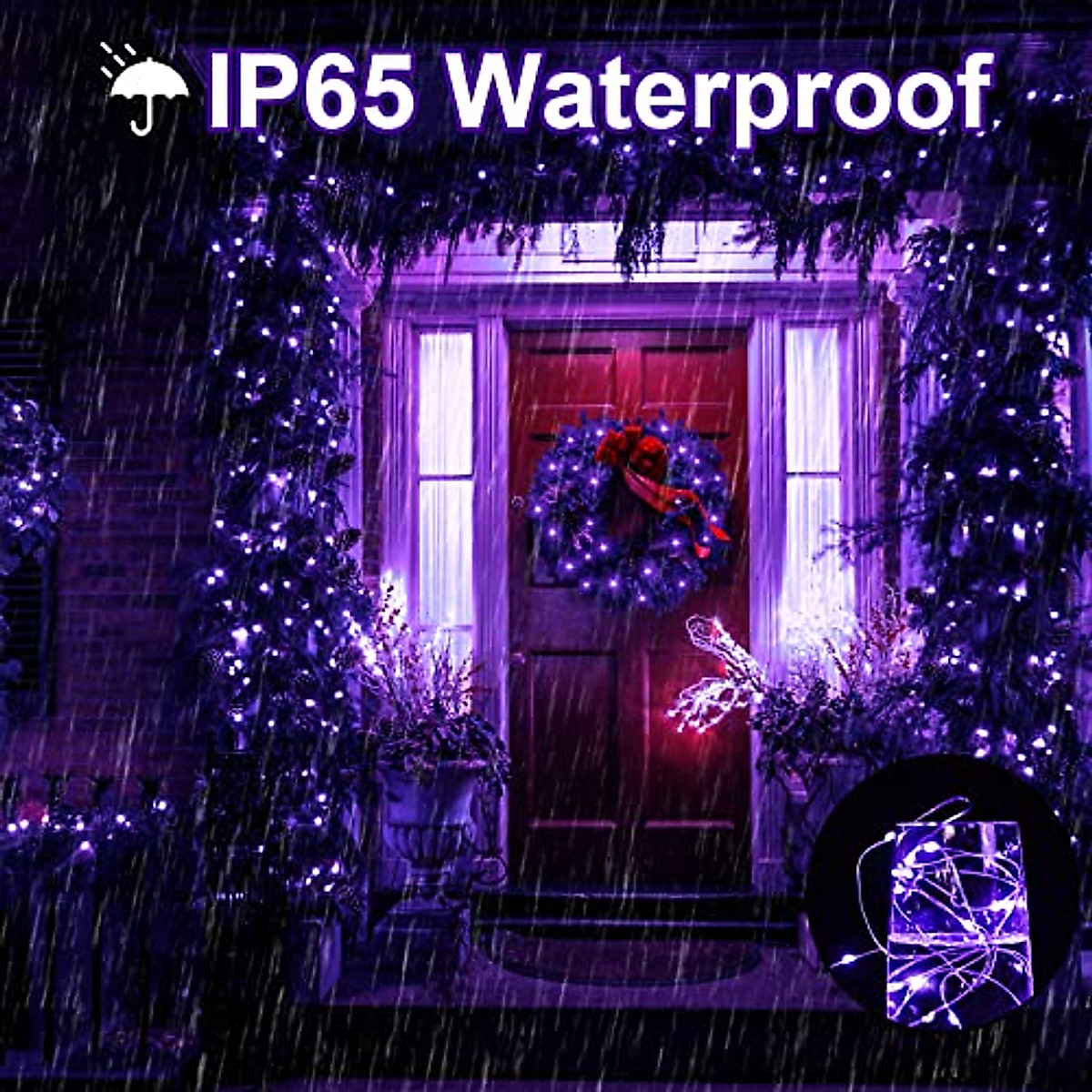 BOLWEO Purple Fairy Lights Solar Lights Outdoor Garden, Christmas Solar String Lights 39.4Ft 120 LED, IP65 Waterproof Solar Outdoor Lights Backyard Deck Fence Patio Decor Diwali Halloween Decorations