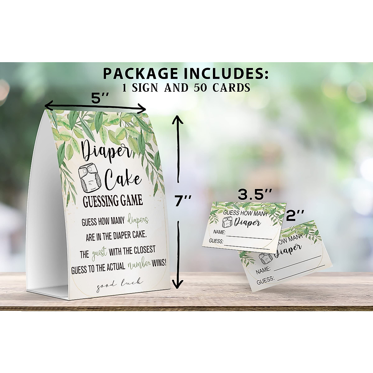 Diaper Cake Sign, Guess How Many Diapers, Baby Shower Games, Baby Shower Decorations, Gender Neutral Baby Shower - One Sign and 50 Cards(RCoated20)