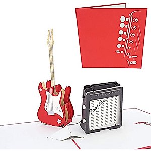 PopLife Guitar 3D Pop Up Card - Musician Birthday Card, Retirement Party, Father's Day, Teacher Gift from Student, Rock Band, Music School Graduation, Electric Bass Player, Concert, Recital