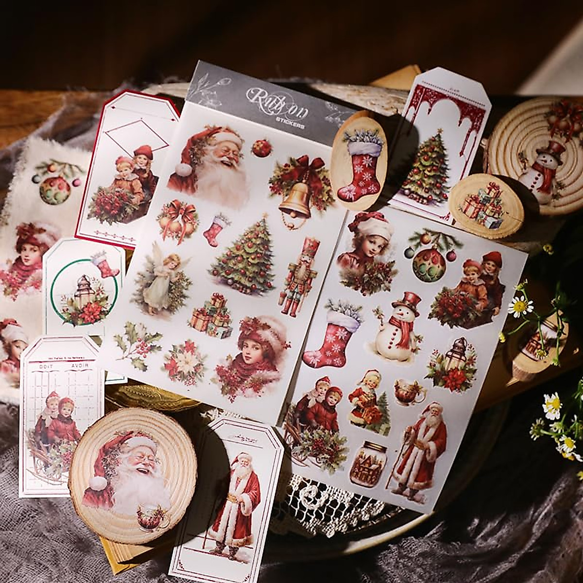 CATaireen Rub On Transfers Stickers 2 Sheets for Crafts Cloth Glass Acrylic Wood Furniture Small Vintage Junk Journal Supplies Scrapbooking Items Christmas Thanksgiving (Red Christmas)