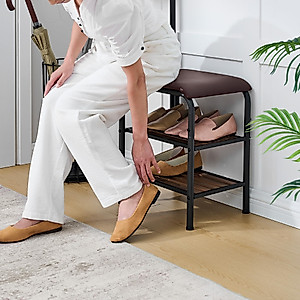 Gewudraw Coat Rack Stand Shoe Bench - 3 in 1 Coat Hall Tree with Shoe Storage With Benches Small Metal Shoes Shelf for Entryway Living Room Bedroom Hallway Mudroom