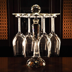 Elegant Desktop Crystal Glass Stemware Rack/Rotate 8 Wine Glass Storage Holder Stand Air Drying Rack