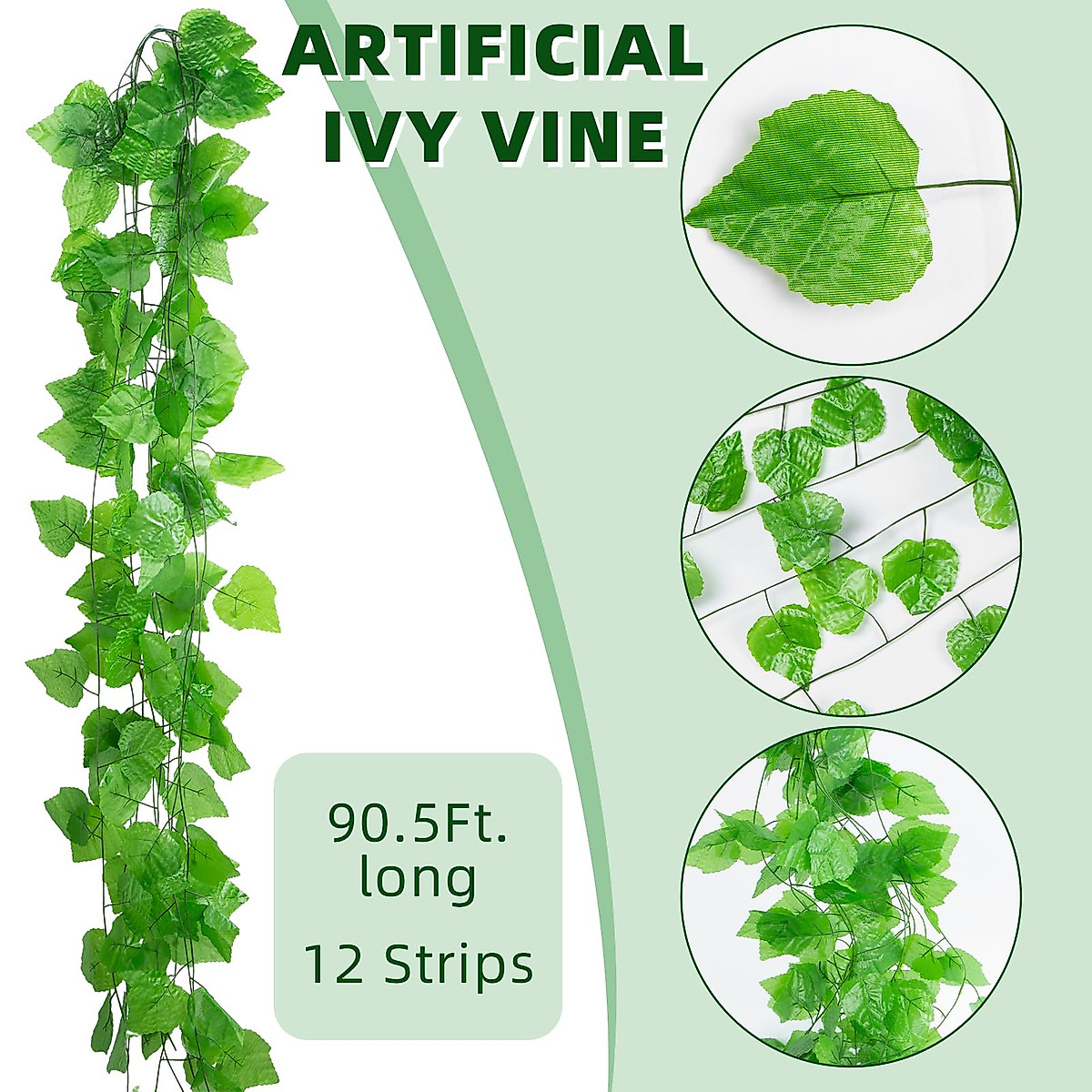 BigOtters Vines for Room Decor, 12 Pack Fake Ivy Leaves Artificial Ivy Garland Hanging Plant Vine for Bedroom Wall Wedding Decor, 90.5Ft