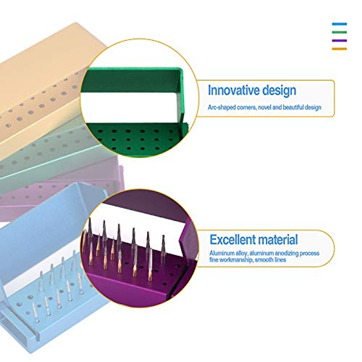 4 Pcs 30 Holes Dental Burs Holder Block Case Opening Box Dental Lab Aluminum Bur Case Organizer