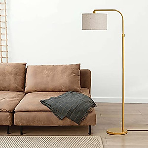 EDISHINE Modern Arched Floor Lamp, Arc Standing Tall Lamp with Adjustable Linen Lampshade, Corner Reading Light for Living Room, Bedroom, Office, 62" (Gold)