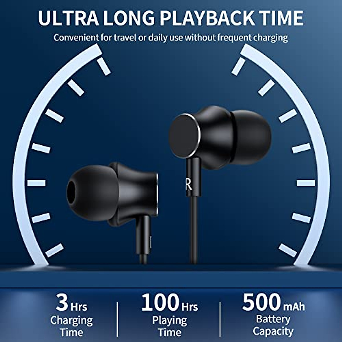 Bluetooth Headphones Neckband, Wireless Sports Headset with Microphone, 100 Hours Long Playtime and HD Stereo Sound for Bluetooth V5.1 Earphones, Noise Cancelling Earbuds, IPX5 Sweat Proof (Black)