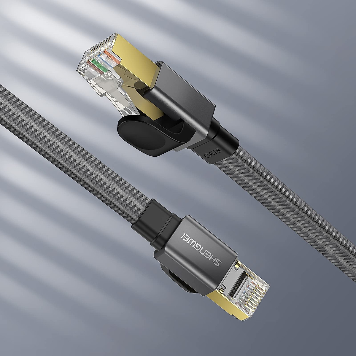 Cat 8 Ethernet Cable 25ft, 26AWG Nylon Braided 40Gbps 2000Mhz High Speed Heavy Duty Cat8 Internet LAN Patch Cord, RJ45 Flat Network Cord Shielded in Wall, Indoor&Outdoor for Modem, Router, Gaming, PC