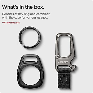 Spigen Rugged Armor Compatible with Apple AirTag Case Cover AirTag Holder Designed for AirTag Keychain Ring (2021) - Matte Black