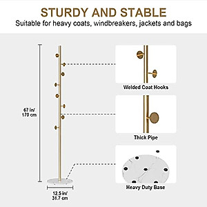 RRG Coat Rack Stand, Metal Coat Tree with Heavy Base 8 Welded Hooks Coat Stand for Entryway, Hall, Bedroom, Corner, Office 67” (Gold)