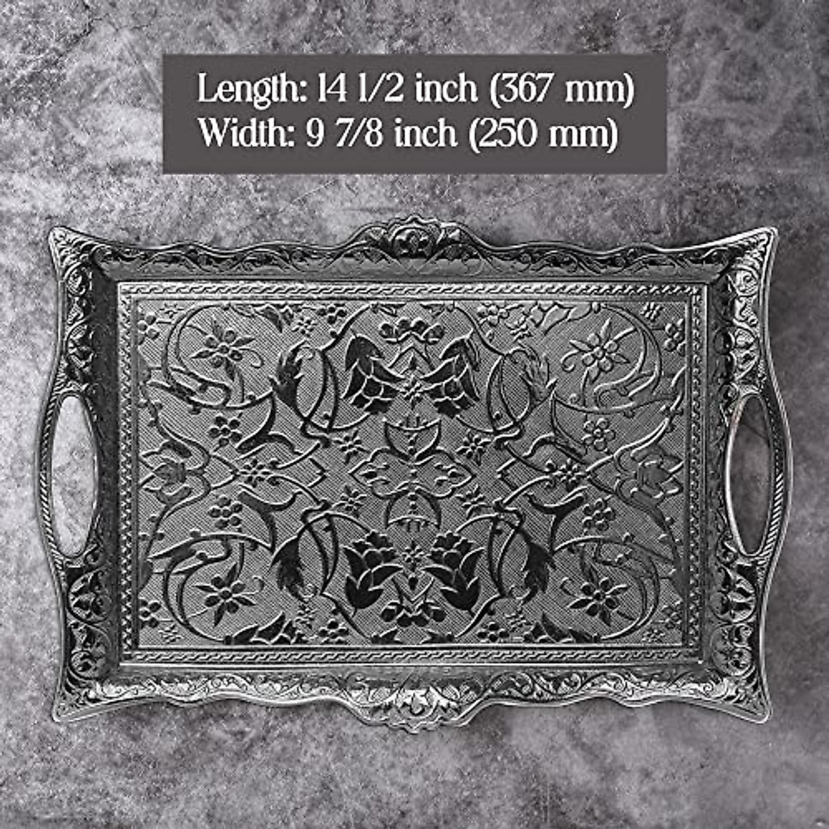 Fancy Coffee Tea Beverage Serving Tray Rectangular (Antique Silver)