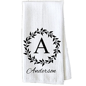Personalized Kitchen Towel | Custom Tea Towel | Family Name Dish Towel | Kitchen Decor | Hand Towel | Housewarming Gift | Monogram Dishcloth (Wreath 1)