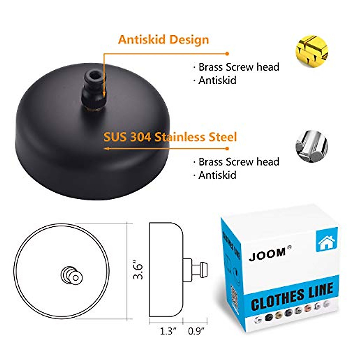 JOOM Retractable Clothesline Stainless Steel Heavy Duty 9Feet(MAX) for Hanging Drying in Bathroom Laundry Hotels, Chrome Finish,Round Style (Round B, Black)