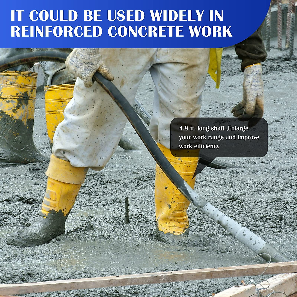 POWLAB Hand Held Concrete Vibrators 13000 VPM Electric Concrete Vibrator 3/4 HP Concrete Vibrators with 4.9 Ft Shaft for Industrial Construction Concrete Mixing