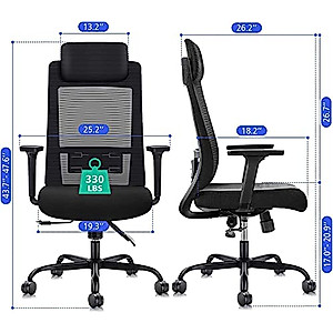 Ergonomic Computer Desk Chairs - Mesh Home Office Desk Chairs with Lumbar Support & 3D Adjustable Armrests (High Back)